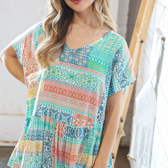 Haptics | Tops | Haptics Boho Patchwork Print Rayon Challis Vneck ...